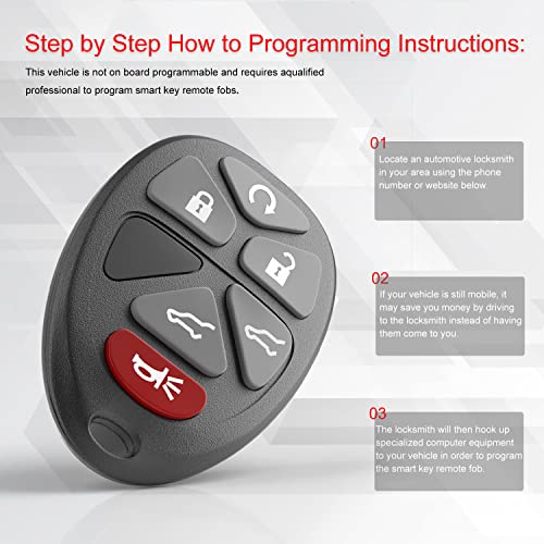 Car Key Fob Keyless Entry Remote fits 2007-2014 Chevy Tahoe Suburban, 2007-2014 GMC Yukon, Cadillac Escalade OUC60270, OUC60221, Set of 2