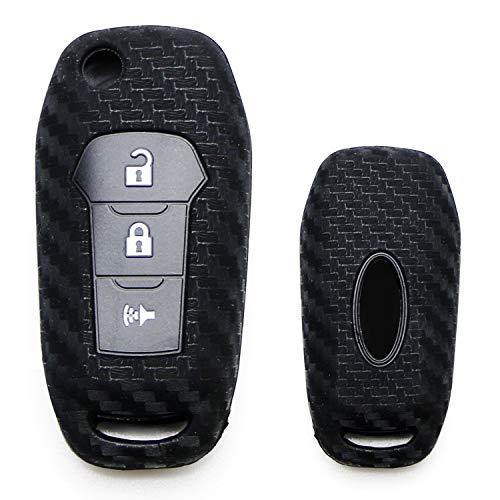 iJDMTOY Carbon Fiber Pattern Soft Silicone Key Fob Cover Compatible With 2016-2018 Ford Explorer, 2015-2019 Ford F-150, 2017-2019 Ford F-250 F-350 3-Button Flip Key (Black Twill Weave)