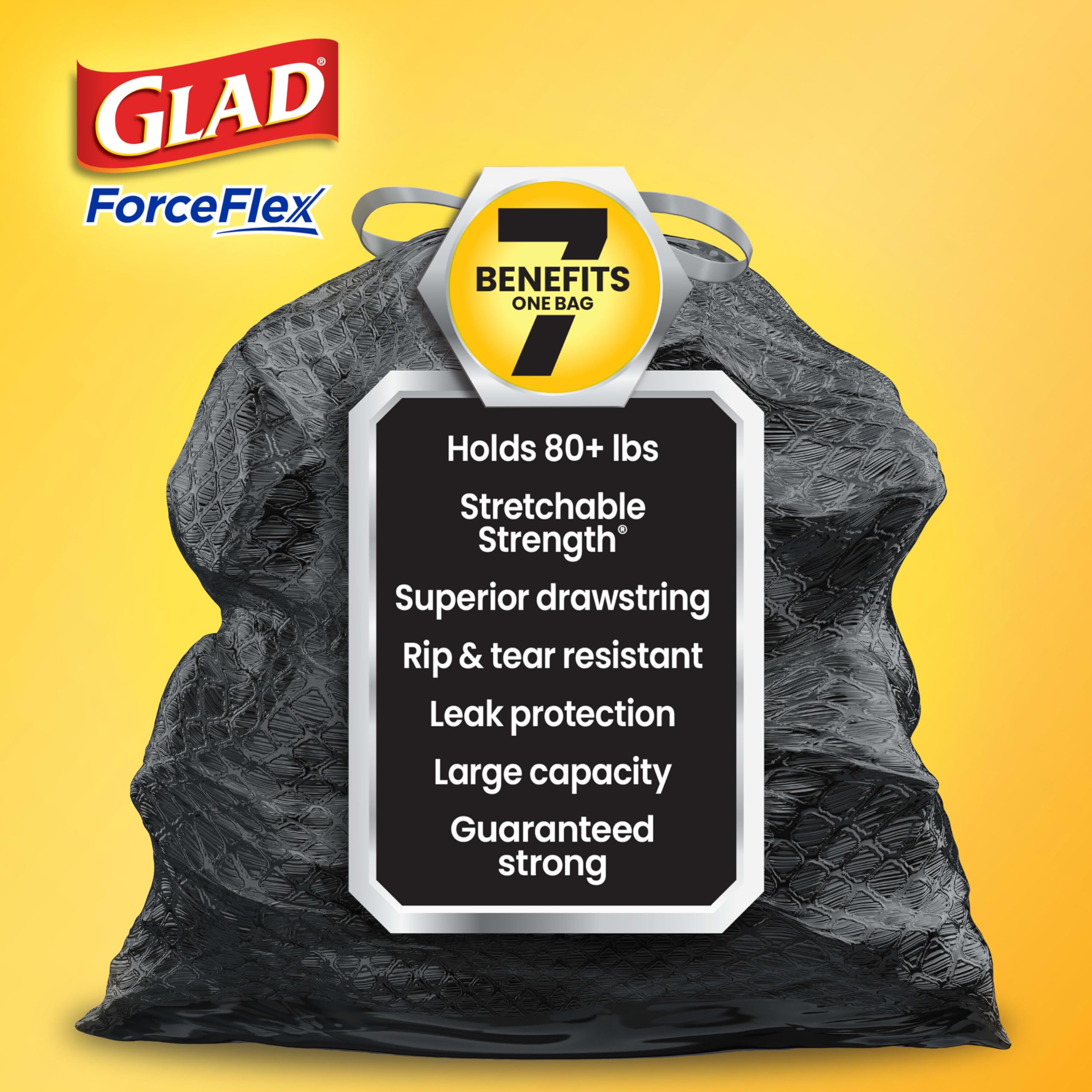 GLAD ForceFlex Large Drawstring Trash Bags, 30 Gallon Black Trash Bags for Large Kitchen Trash Can, Mountain Air Scent to Eliminate Odors, 50 Count (Package May Vary)