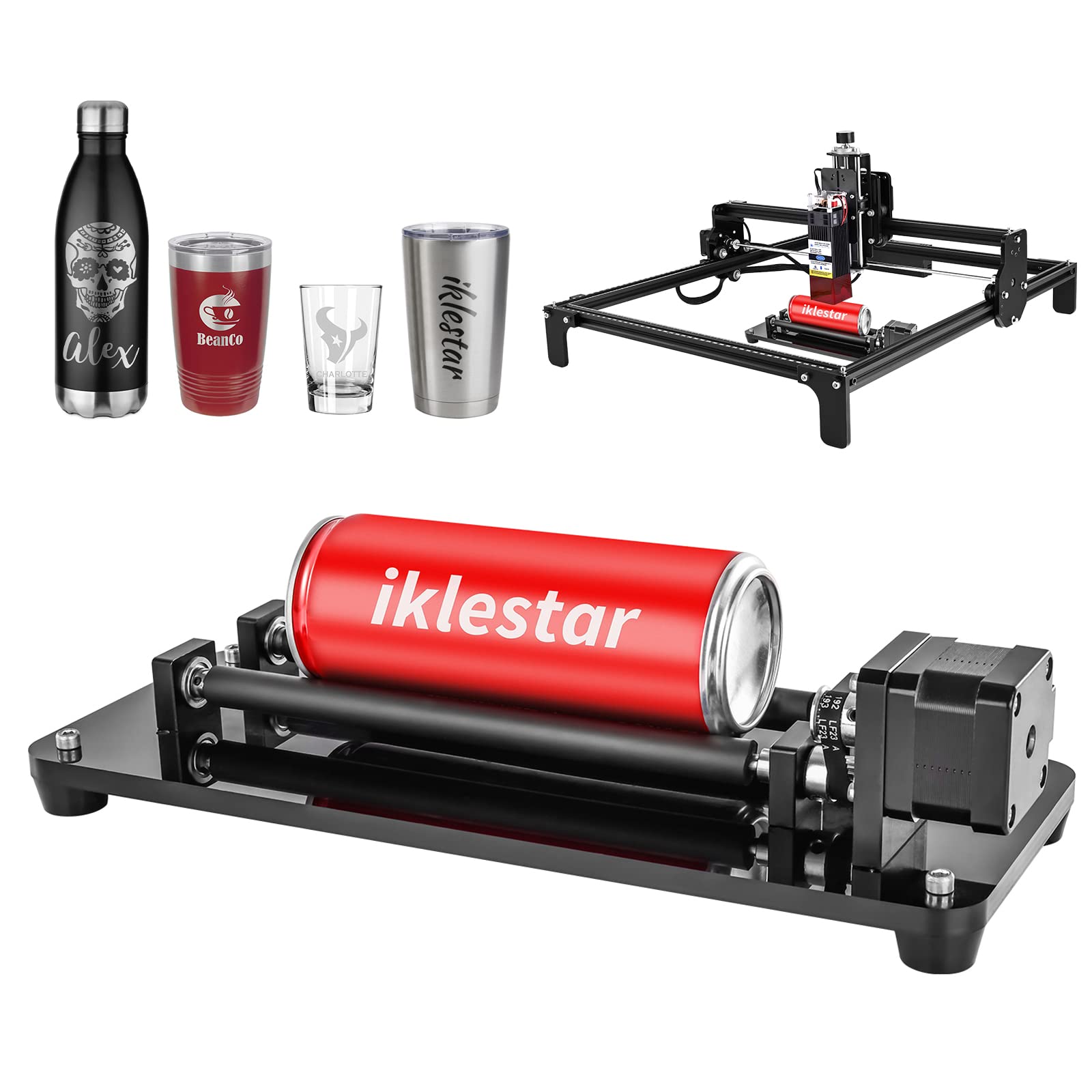 Laser Rotary Attachment for Laser Engraver, CNC Rotary Axis for 360°Engraving Cylindrical Object, Diameter Adjustable, Compatible with CNC Router 3018 and Most Laser Engraving Machine