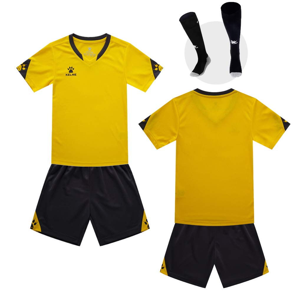 KELME Kids Team Soccer Jersey and Shorts, Boys Shirts Soccer Uniform Kit, Girls Indoor Turf Sport Outfit Gold,Kid Size 8