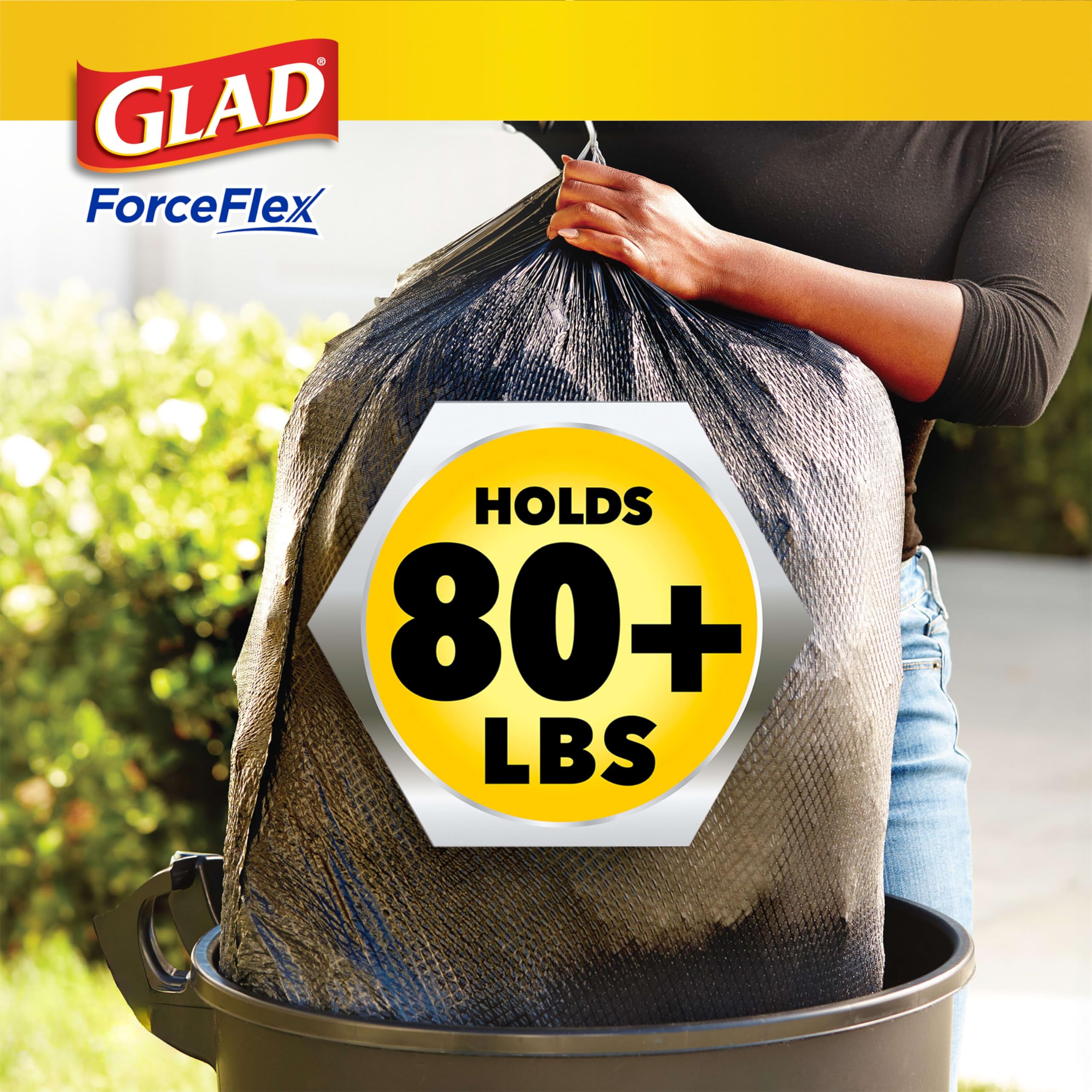 GLAD ForceFlex Large Drawstring Trash Bags, 30 Gallon Black Trash Bags for Large Kitchen Trash Can, Mountain Air Scent to Eliminate Odors, 50 Count (Package May Vary)