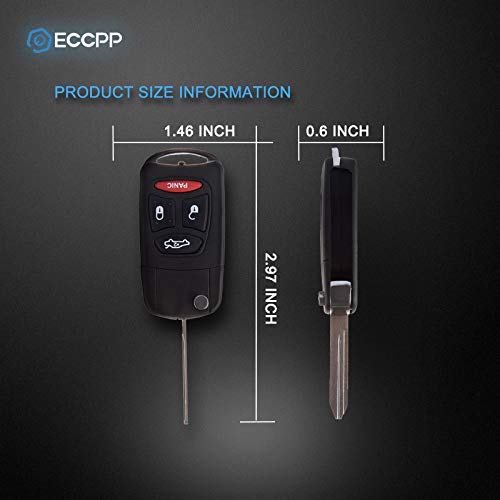 ECCPP Replacement fit for 4 Buttons Uncut Keyless Entry Remote Control Car Key Fob Shell Case 08-12 Cruiser for Jeep for Patriot for Dodge for Caliber Series 5183349c (Pack of 1)