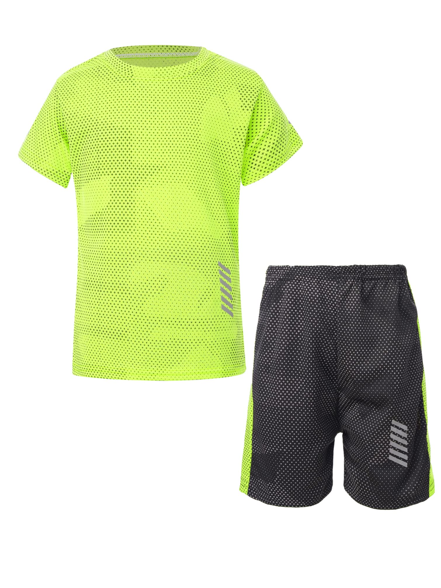 Fldy Boys Soccer Sports Training Uniforms Kids Youth Athletic Football Soccer Jersey Shirt and Shorts Kit FluorescentGreen 7-8 Years