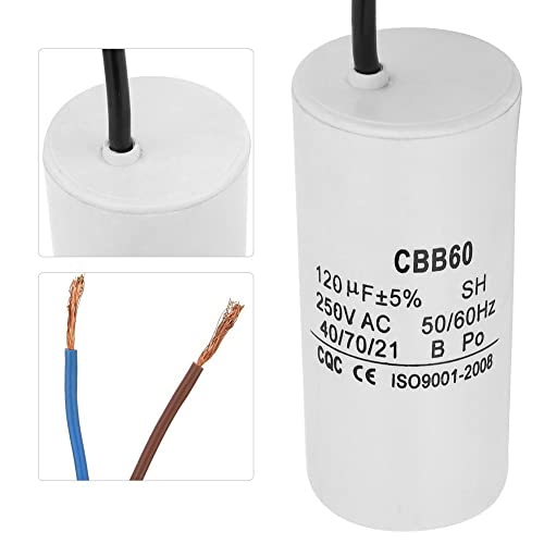 CBB60 Running Capacitor with Wire, 250VAC 120uf 50/60HZ Motor Run Capacitor Washing Machine Capacitor Environmental Protection Flame Retardant Shell Capacitor