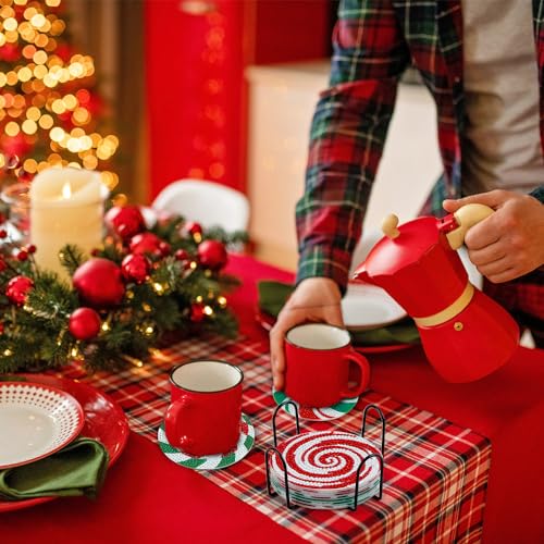 DIYDEC 8pcs Christmas Diamond Candy Paintings Coasters Kits with Holder Diamond Art Coasters Acrylic Diamond Art Paintings Ornament for Adults Kids Xmas Decor DIY Crafts (Red Green White)