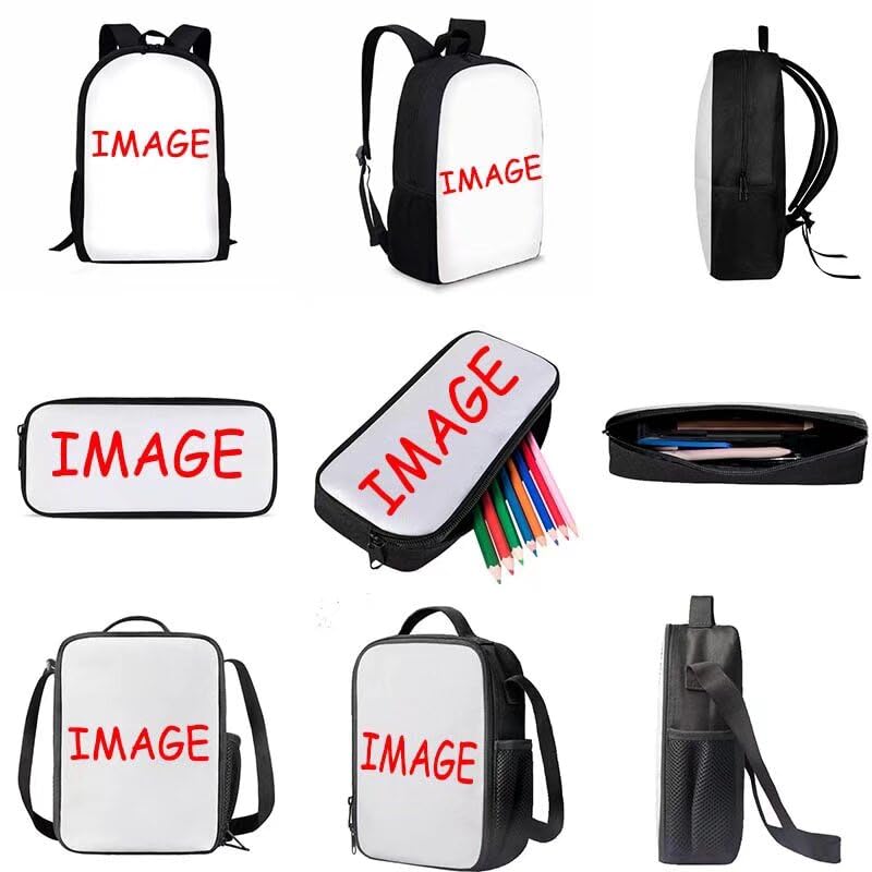 AmzPrint 3pcs American Football Backpack Set For Girls Boys Kids 17 Inch Black Student School Backpack Lunch Box Pencil Bag Set