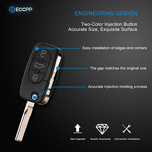 ECCPP 2PCS Uncut Keyless Entry Remote Control Car Key Fob (Shell Case) for A udi A4 for Audi TT/ A6 Quattro / A8 Quattro/Allroad Quattro/TT Quattro 4D0837231E 4D0837231P MYT8Z0837231