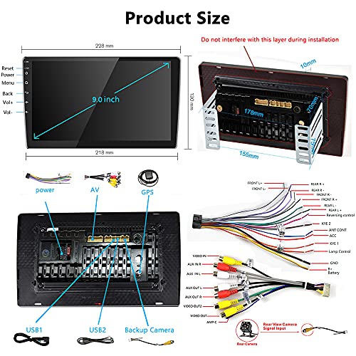 Android Double Din Car Stereo Hikity 9 Inch Ultra-thin Touch Screen Radio with GPS Navigation Bluetooth FM Radio Receiver Support WiFi Connect Mirror Link for Phone with Dual USB Input + Backup Camera