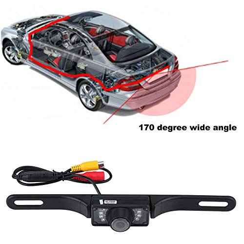 Qiilu License Plate Camera 7 LED 170° Wide Angle Car License Plate Reaview Reverse Backup Night Vision Camera Waterpoof