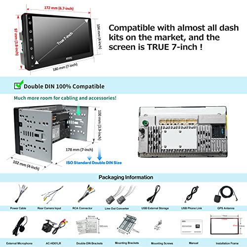 ATOTO A6 PF 7" Android Double-DIN Car Stereo, Wireless Carplay & Wireless Android Auto, Full Touchscreen Car Radio, Mirror Link, WiFi/Bluetooth/USB Tethering, HD LRV, Backup Camera, Mic, A6G2B7PF-S01