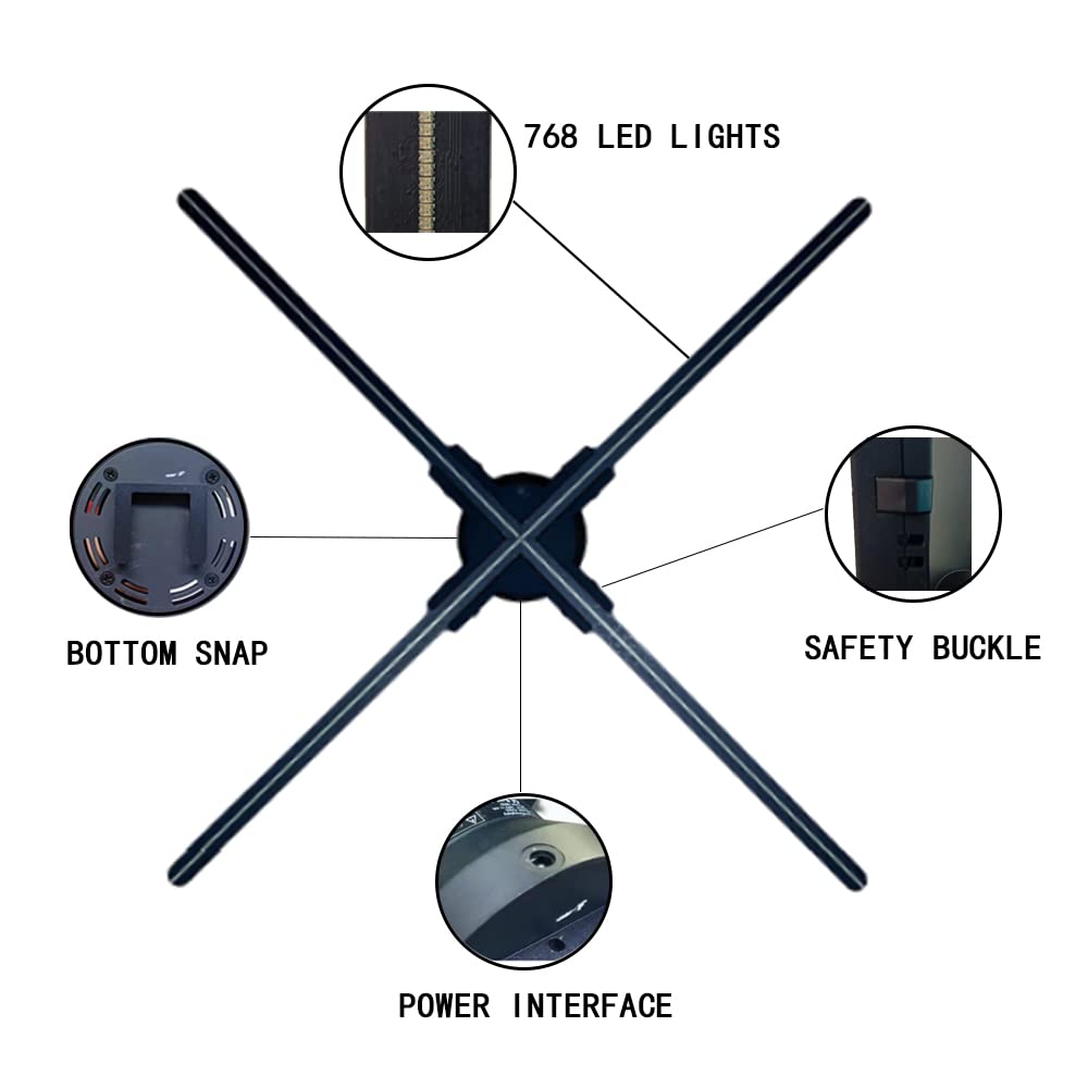 3D Hologram Fan, Hologram Fan 25.6" Holographic Fan Display App/Pc WiFi Real-Time Projection, Bluetooth Hologram Projector, Multiple Splicing, Suitable for Exhibitions, Shops, Bar