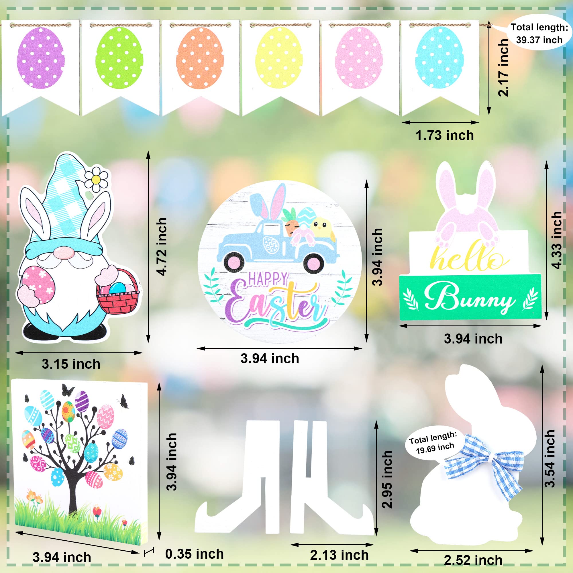 11 PCS Easter Tiered Tray Decorations Bunny Eggs Wood Signs Easter Wooden Table Signs Easter Wood Block Decor with Holder for Spring Holiday Tabletop Centerpieces Home Party Supplies