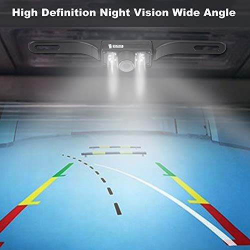 Qiilu License Plate Camera 7 LED 170° Wide Angle Car License Plate Reaview Reverse Backup Night Vision Camera Waterpoof