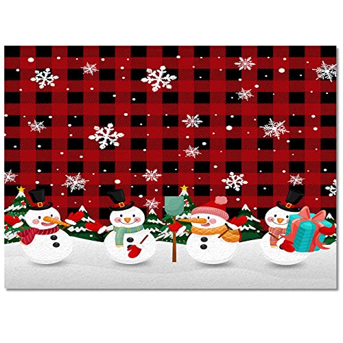 Christmas Rugs Machine Washable Area Rug, Rugs for Living Room, Rugs for Bedroom, Bathroom Rug Kitchen Rug Home Decor Carpet Runner Rug 5'x7', Snowman Snowflake with Red Black Plaid