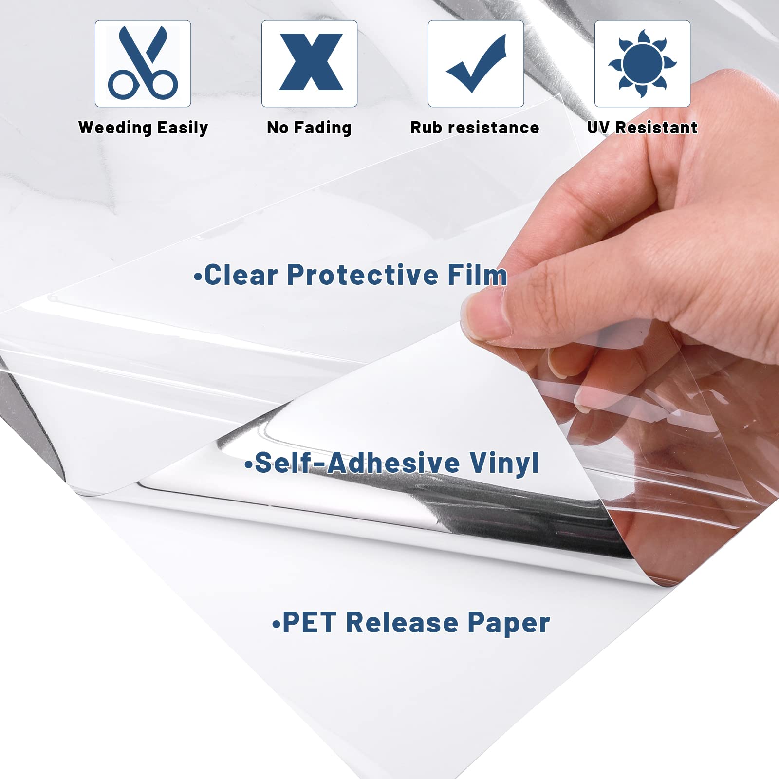 GIRAFVINYL Chrome Silver Mirror Adhesive Vinyl for DIY Decor,12 Inch X 6 Feet