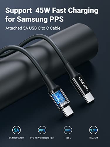 63W USB C Car Charger Adapter, UGREEN PSS 45W Super Fast Charging Type C Car Charger with 3.3FT 5A Cable, Dual USB Car Charger Compatible with Samsung Galaxy S23/S22/S21 Series, iPhone/iPad/MacBook