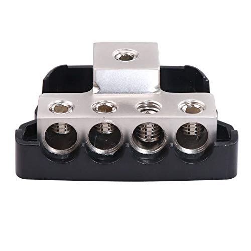 RKURCK 4 Way Power Distribution Block, 0/2/4 AWG Gauge in, 4/8/10 Gauge Out, Car Audio Stereo Amp Ground Distributor Connecting Block for Car Audio Amplifier Splitter (1 in 4 Out)