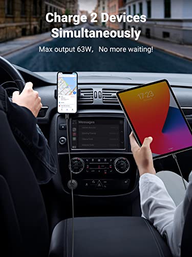 63W USB C Car Charger Adapter, UGREEN PSS 45W Super Fast Charging Type C Car Charger with 3.3FT 5A Cable, Dual USB Car Charger Compatible with Samsung Galaxy S23/S22/S21 Series, iPhone/iPad/MacBook