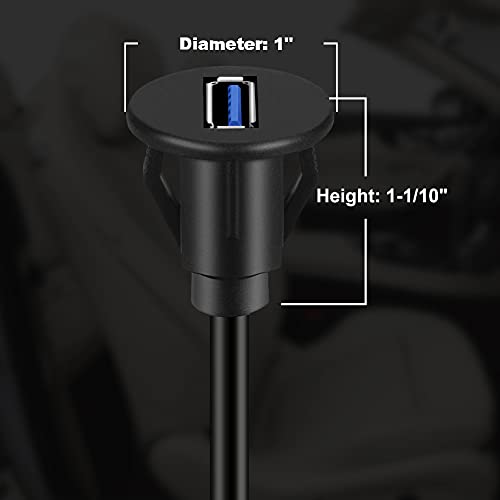 BATIGE Small USB 3.0 Male to Female AUX Flush Panel Mount Extension Cable for Car Truck Boat Motorcycle Dashboard 3ft