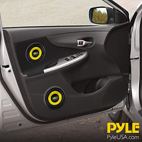 Pyle Car Mid Bass Speaker System - Pro 5 Inch 200 Watt 4 Ohm Auto Mid-Bass Component Poly Woofer Audio Sound Speakers For Car Stereo w/ 30 Oz Magnet Structure, 2.2β Mount Depth Fits OEM - PLG54 Yellow
