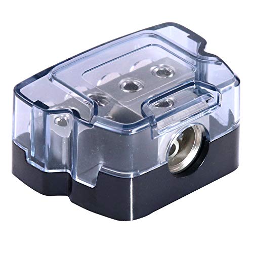 RKURCK 4 Way Power Distribution Block, 0/2/4 AWG Gauge in, 4/8/10 Gauge Out, Car Audio Stereo Amp Ground Distributor Connecting Block for Car Audio Amplifier Splitter (1 in 4 Out)