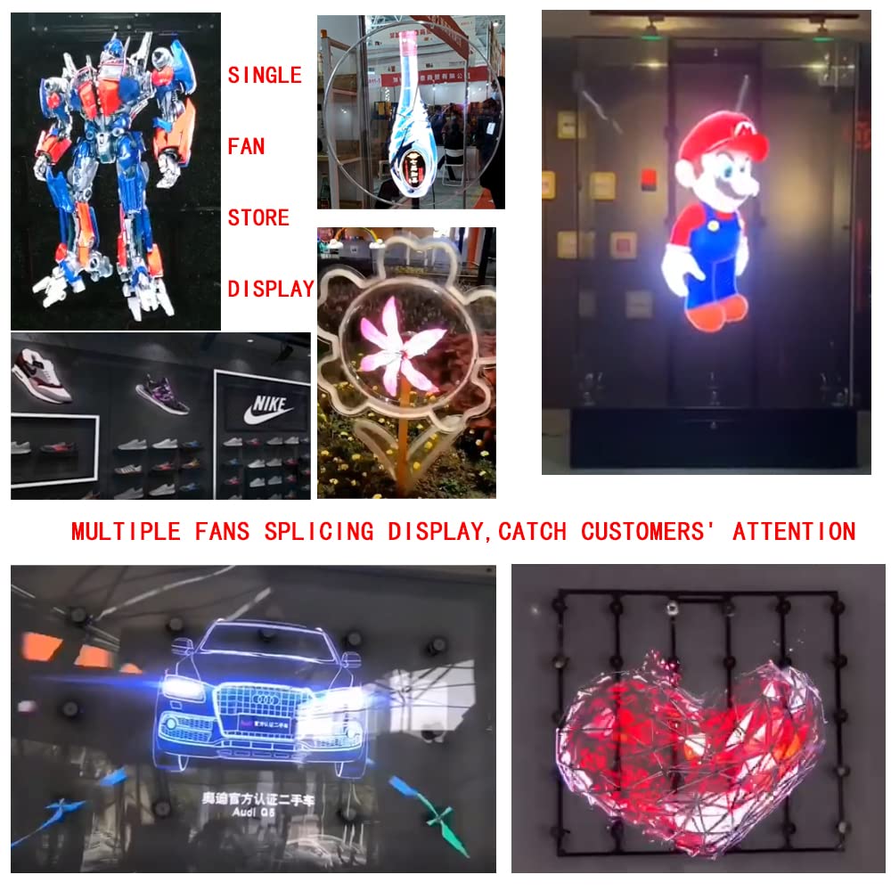 3D Hologram Fan, Hologram Fan 25.6" Holographic Fan Display App/Pc WiFi Real-Time Projection, Bluetooth Hologram Projector, Multiple Splicing, Suitable for Exhibitions, Shops, Bar