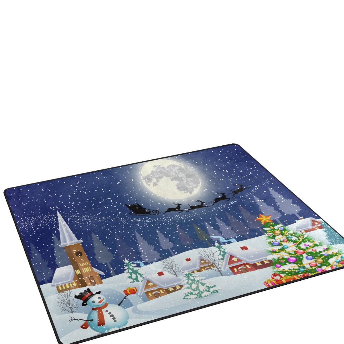 My Daily Christmas Tree Snowman and Santa Area Rug 4'10" x 6'8", Living Room Bedroom Kitchen Decorative Unique Lightweight Printed Rugs