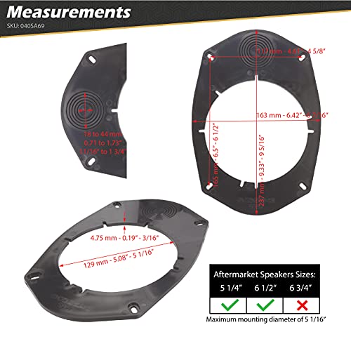 Scosche Compatible with Select Import and Domestic Vehicles Universal 6" x 9" to 5.25" - 6.5" Speaker Adapters (1 Pair) SA69