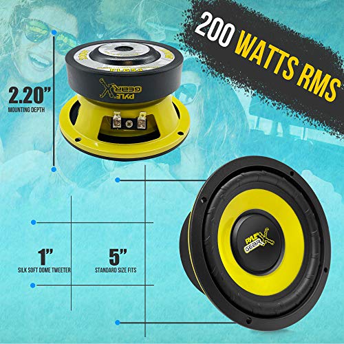 Pyle Car Mid Bass Speaker System - Pro 5 Inch 200 Watt 4 Ohm Auto Mid-Bass Component Poly Woofer Audio Sound Speakers For Car Stereo w/ 30 Oz Magnet Structure, 2.2β Mount Depth Fits OEM - PLG54 Yellow