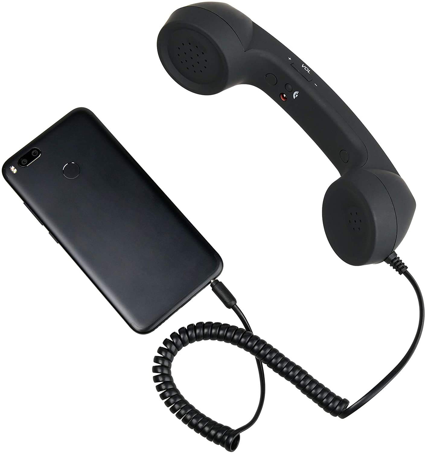 YTYKINOY Vintage Retro 3.5mm Telephone Handset Cell Phone Receiver Mic Microphone Speaker for iPhone iPad Mobile Phones Cellphone Smartphone (Black)