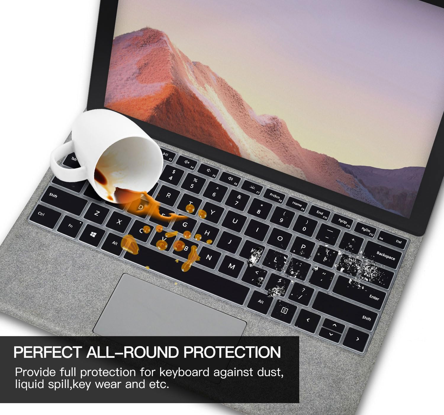 CaseBuy Keyboard Cover for Microsoft Surface Pro 7 Plus/7/6/5/4, US Layout, Black, Silicone