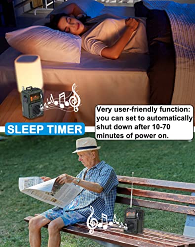 HanRongDa Radio, Bluetooth Speaker Support MicroSD Card, FM MW WB Shortwave Receiver with NOAA Alerts and Sleep Timer, Rechargeable Retro Analog Radios with Backlit and ATS Preset for Camping HRD700