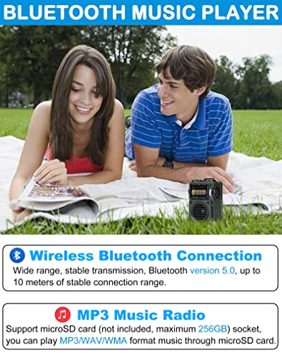 HanRongDa Radio, Bluetooth Speaker Support MicroSD Card, FM MW WB Shortwave Receiver with NOAA Alerts and Sleep Timer, Rechargeable Retro Analog Radios with Backlit and ATS Preset for Camping HRD700