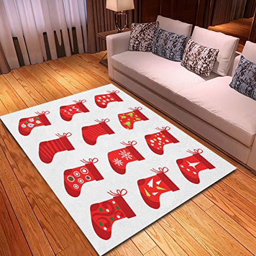 rouihot Non-Slip Area Rug 2'7"x 6' Red Stocking Christmas Sock Celebration December Flake Holly Merry Rugs Carpet for Classroom Living Room Bedroom Dining Kindergarten Room
