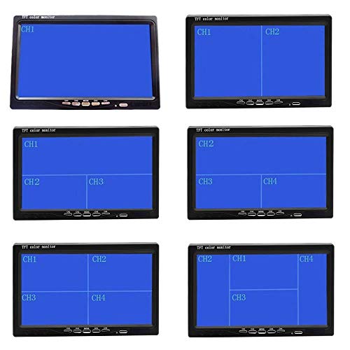 Hikity 7 inch Vehicle Backup Camera Monitor only, Quad Split HD LCD Display Screen, Car Monitor for SUV Van RV Truck, V1/V2/V3/V4 Video Input, 9V/36V + Headrest Mounting Bracket & Dash Stand