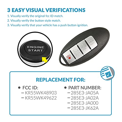 Keyless2Go Replacement for Proximity Smart Keyless Remote Fob for KR55WK48903 KR55WK49622