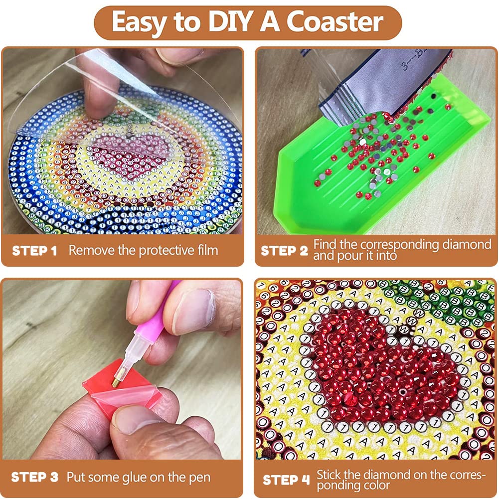 Aimeryup 6 Pcs Diamond Paintings Coasters Kits with Holder,DIY Football Diamond Art Coasters for Adults Kids, Diamond Dot Kits for Chicago Craft Gifts