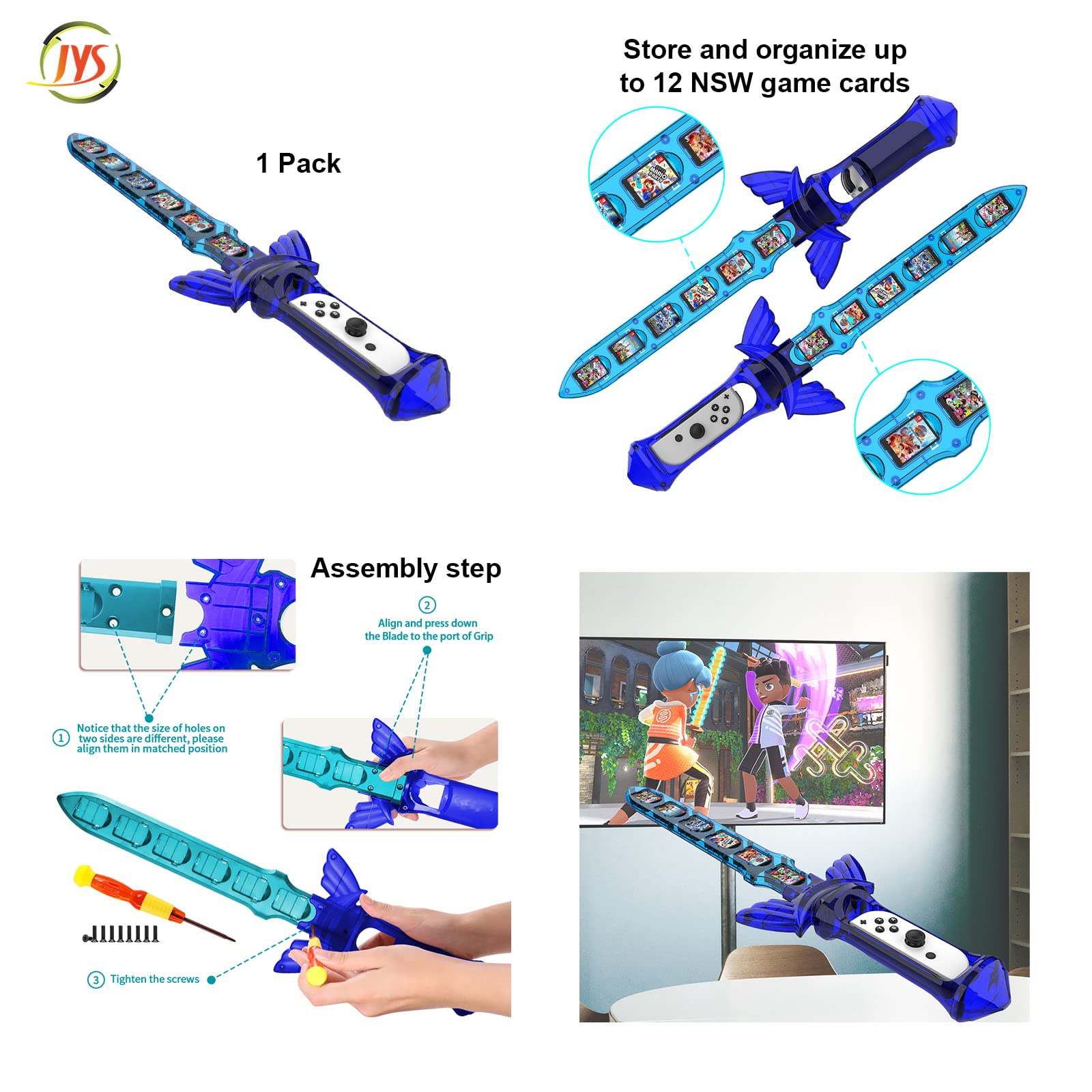 Switch Sports Game Accessories Bundle 9 in 1 Family Accessory Kits with Soccer Leg Straps Wrist Straps for Joy-con, Tennis Rackets, Golf Culbs, Sword for Nintendo Switch / OLED Sport Games