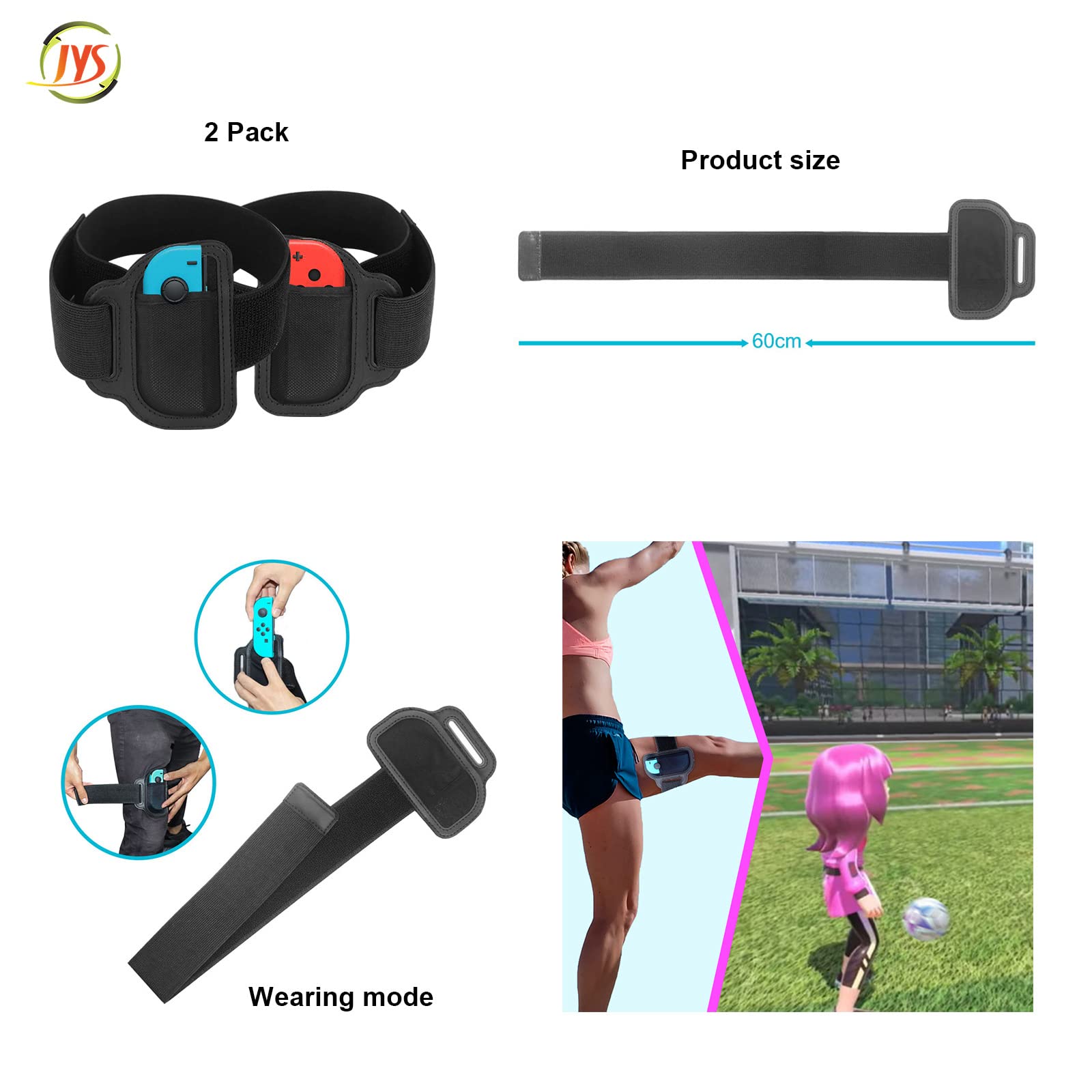 Switch Sports Game Accessories Bundle 9 in 1 Family Accessory Kits with Soccer Leg Straps Wrist Straps for Joy-con, Tennis Rackets, Golf Culbs, Sword for Nintendo Switch / OLED Sport Games