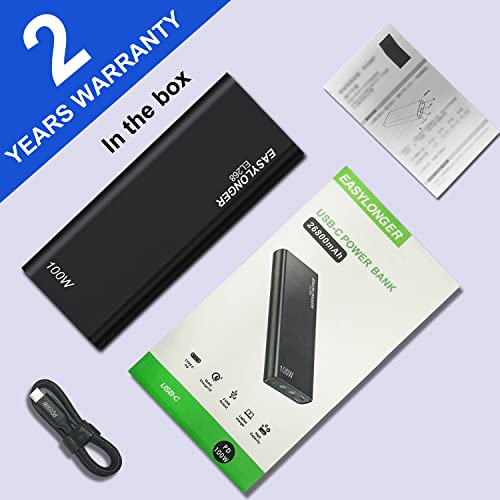 EASYLONGER Portable Laptop Charger, Fast Charging Laptop Power Bank 100W PD USB C 26800mAh Battery Pack for Laptop, Tablet, IPad, Dell, HP, iPhone, Samsung, Android, Switch, and More