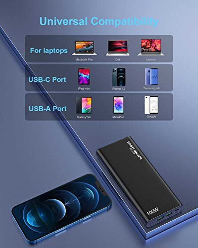 EASYLONGER Portable Laptop Charger, Fast Charging Laptop Power Bank 100W PD USB C 26800mAh Battery Pack for Laptop, Tablet, IPad, Dell, HP, iPhone, Samsung, Android, Switch, and More