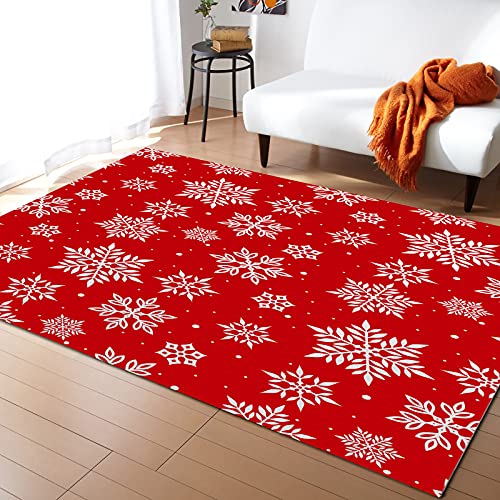 Christmas Area Rugs Living Room Floor Mat Christmas Snowflake Red Texture Collection Non-Slip and Washable Carpets for Indoor Bedroom Kids Room Home Decor, 2x3 Feet