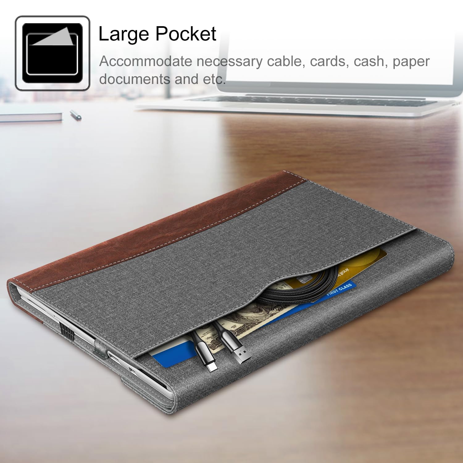 Fintie Case for 12.3 Inch Microsoft Surface Pro 7 Plus, Surface Pro 7/6/5/4/3 - Portfolio Business Cover with Pocket, Compatible with Type Cover Keyboard, Gray/Brown