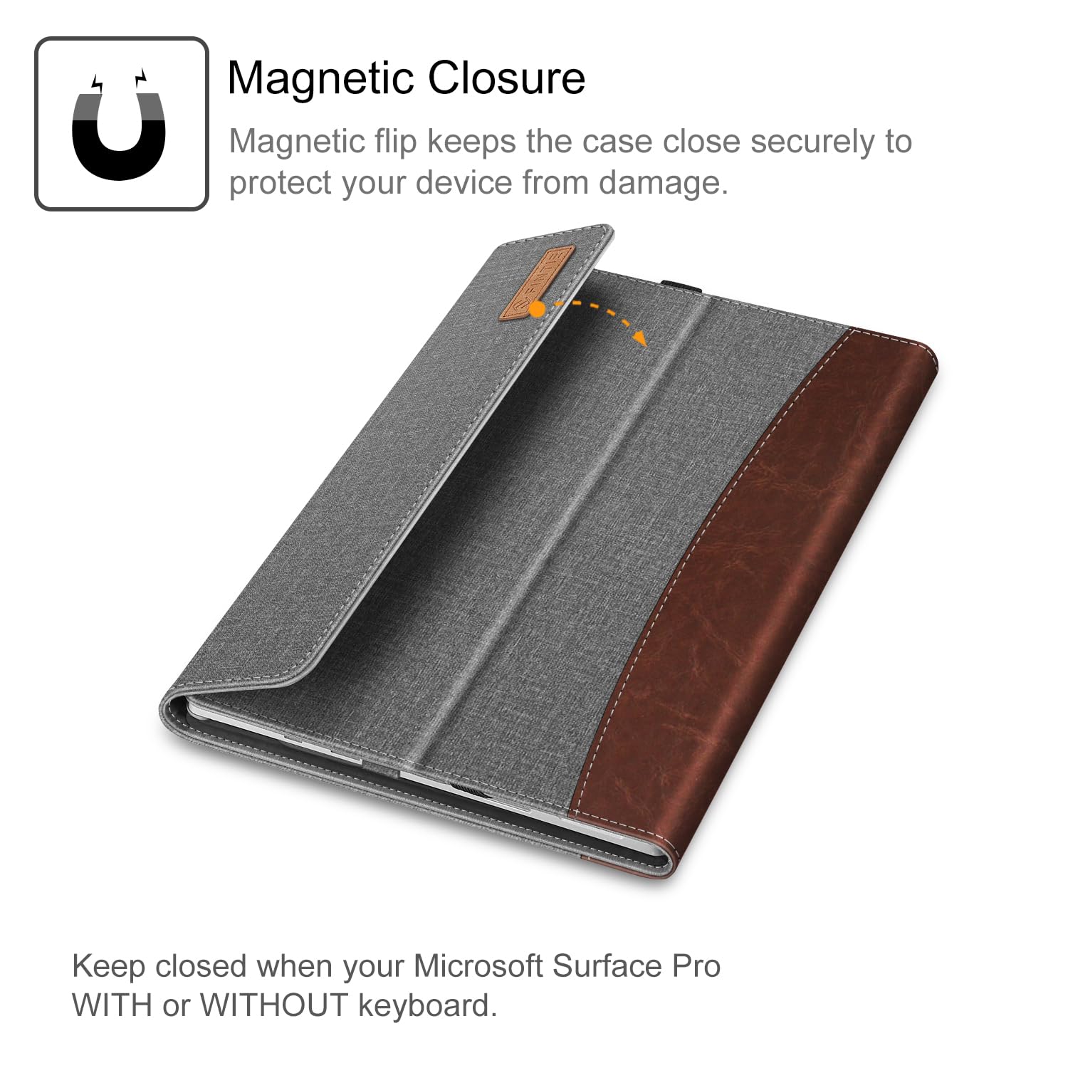 Fintie Case for 12.3 Inch Microsoft Surface Pro 7 Plus, Surface Pro 7/6/5/4/3 - Portfolio Business Cover with Pocket, Compatible with Type Cover Keyboard, Gray/Brown