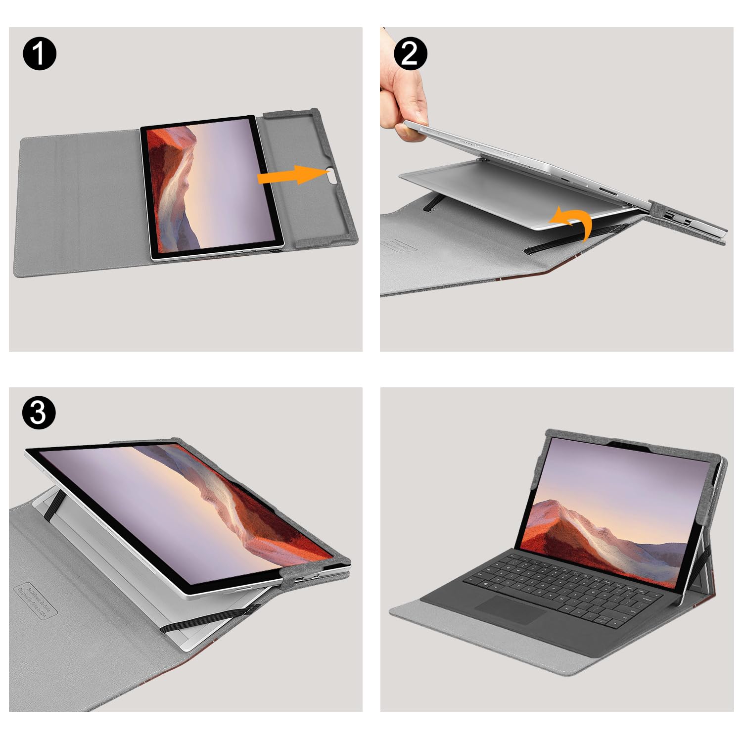 Fintie Case for 12.3 Inch Microsoft Surface Pro 7 Plus, Surface Pro 7/6/5/4/3 - Portfolio Business Cover with Pocket, Compatible with Type Cover Keyboard, Gray/Brown
