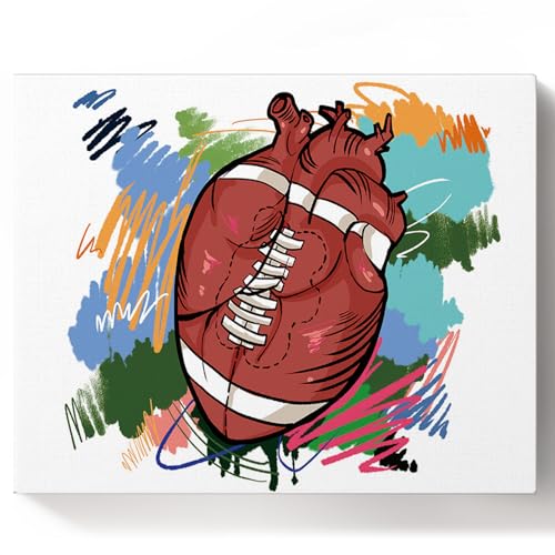 DIY Painting by Numbers with Framed, Sports Football Heart Graffiti Pattern Canvas Oil Painting by Numbers DIY Paint by Numbers Kit for Adults Kids, 20x24 inch
