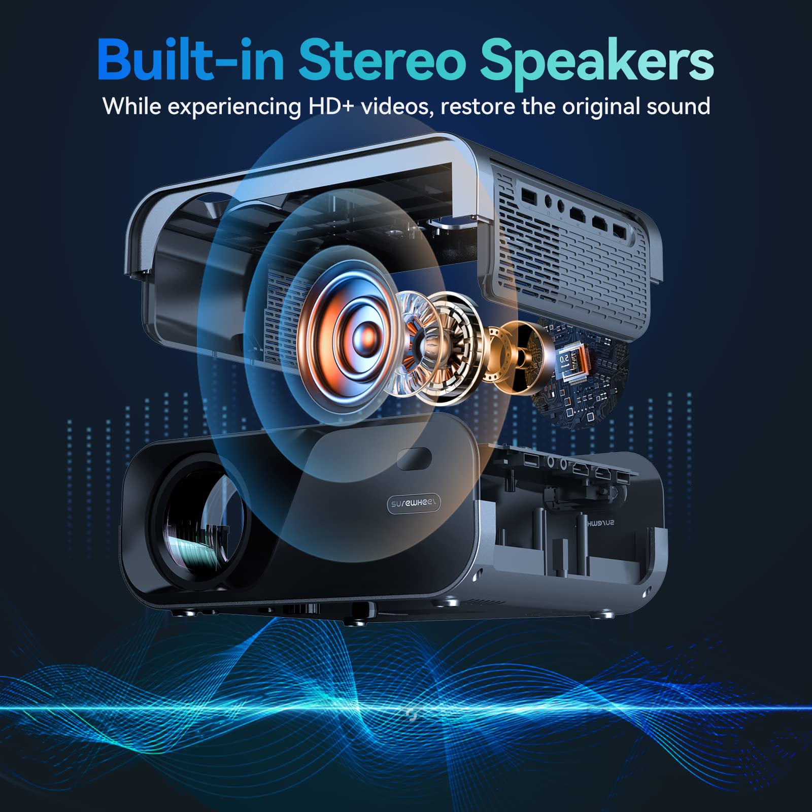 SUREWHEEL Projector, 1080P Native Projector with WiFi and Bluetooth, 12000 Lumens Bluetooth Projector 220" Display, Outdoor Movie Projector Compatible with TV Stick/HDMI/iOS/Android