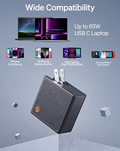 𝐒𝐥𝐢𝐦𝐐 65W,45W Laptop Charger:USB C GAN AC Adapter - Foldable Mini Wall Plug for Lenovo,Dell,Chromebook,iPhone, iPad