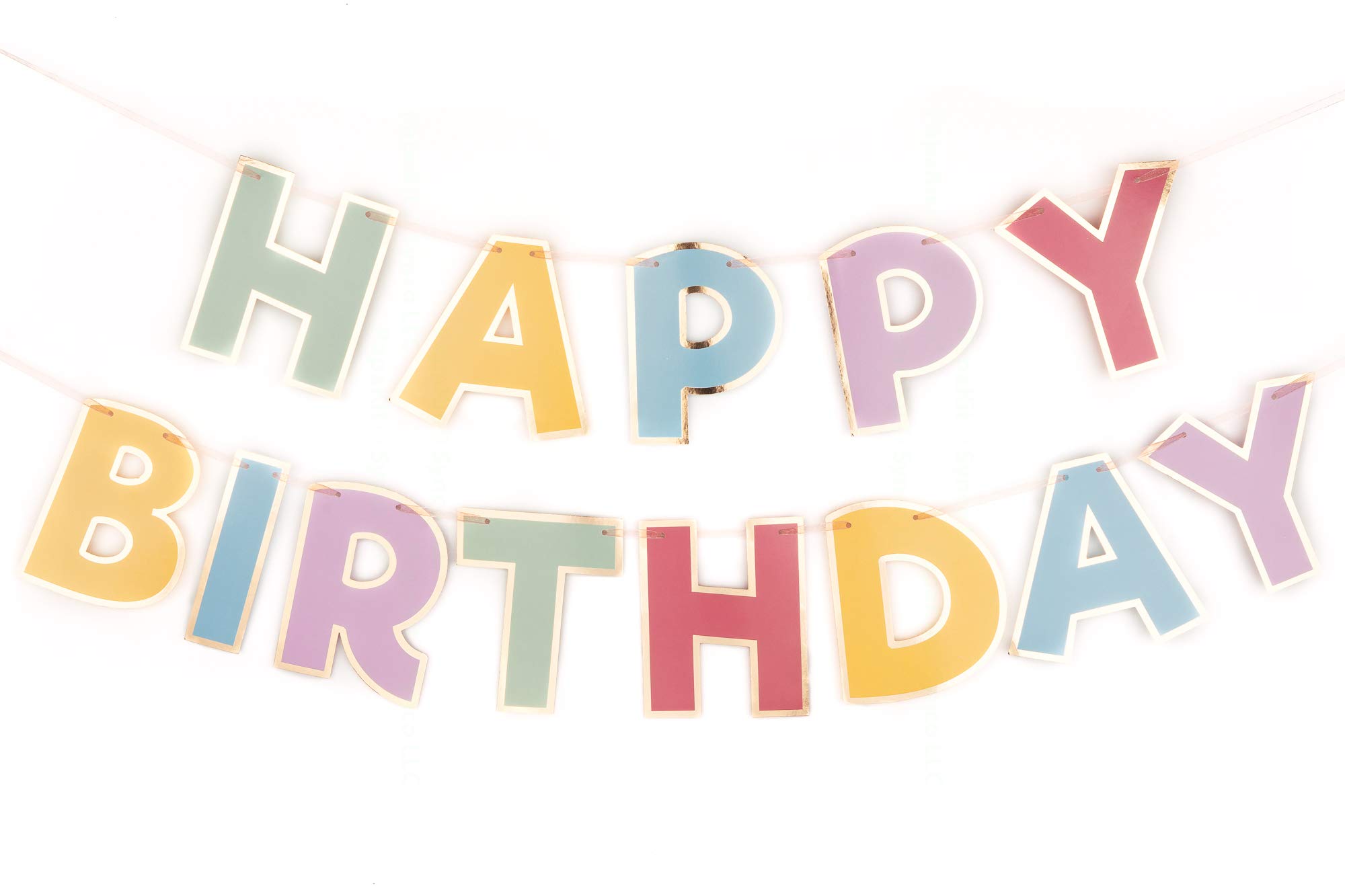 PapaKit Large Happy Birthday Premium Bunting Banner Party Decoration (Festive Rainbow Colors with Metallic Gold Border)